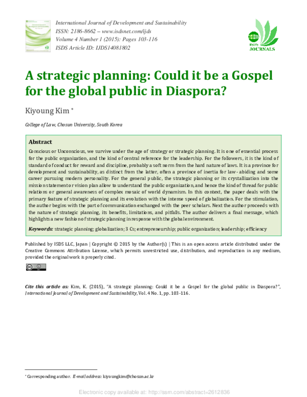 (PDF) A strategic planning: Could it be a Gospel