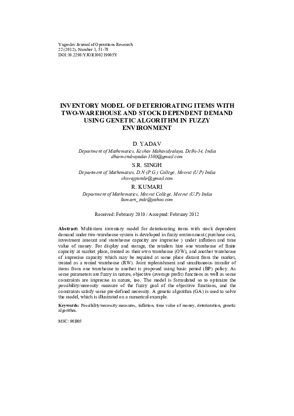 Pdf Inventory Model Of Deteriorating Items With