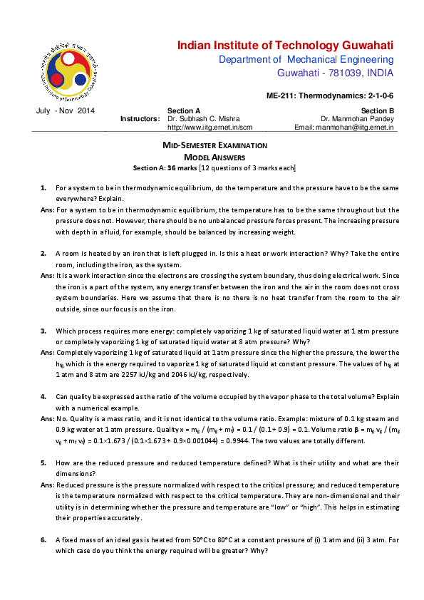 (PDF) Indian Institute of Technology Guwahati MID-SEMESTER EXAMINATION ...