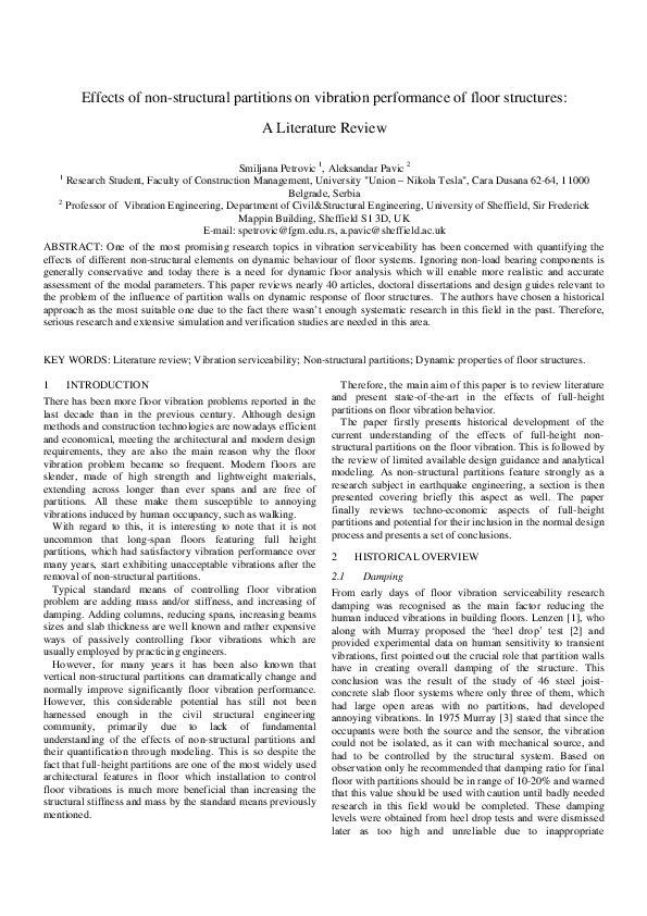 (PDF) Effects of non-structural partitions on vibration performance of ...