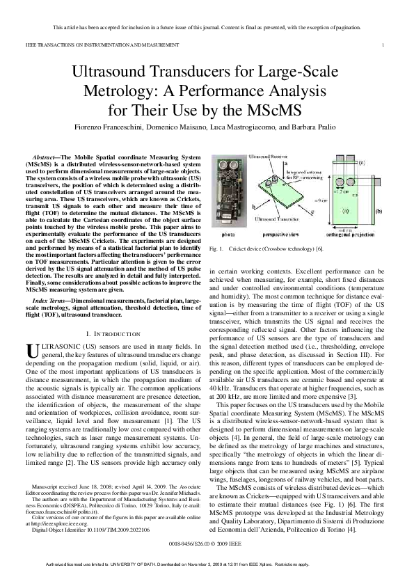 (PDF) Ultrasound Transducers for Large-Scale Metrology: A Performance ...