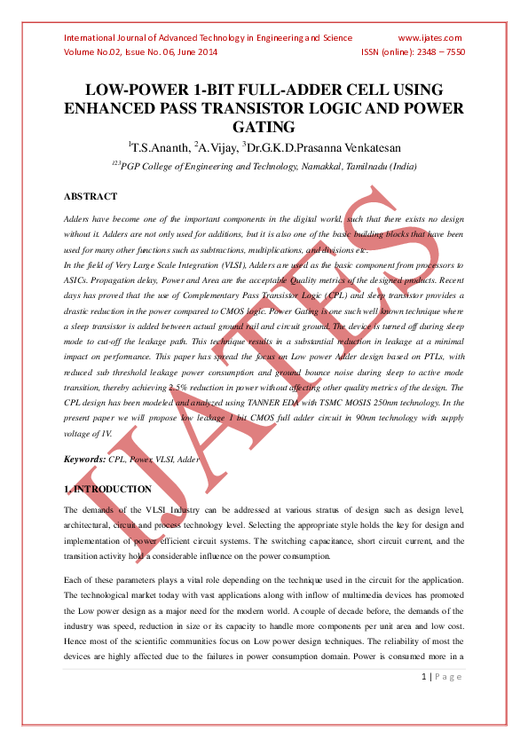 (PDF) LOW-POWER 1-BIT FULL-ADDER CELL USING ENHANCED PASS TRANSISTOR ...