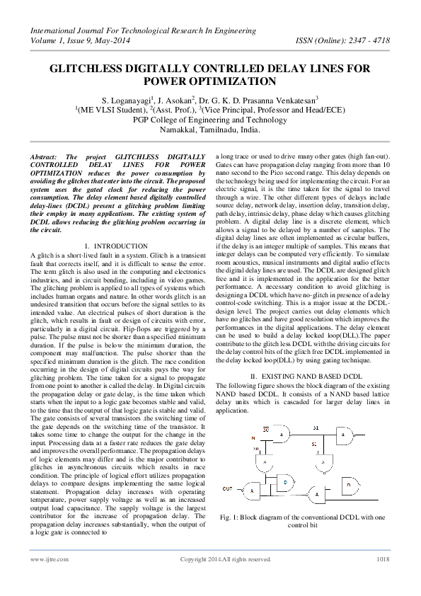 (PDF) GLITCHLESS DIGITALLY CONTRLLED DELAY LINES FOR POWER OPTIMIZATION