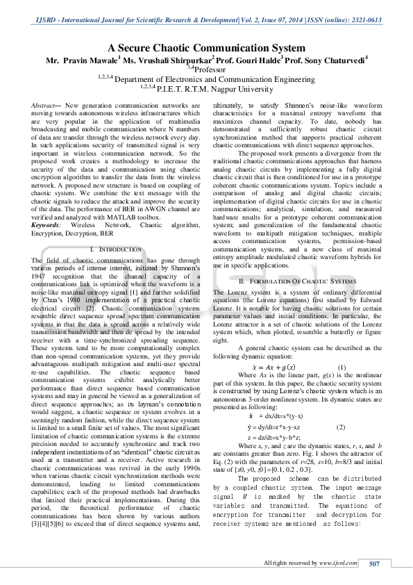 (PDF) A Secure Chaotic Communication System