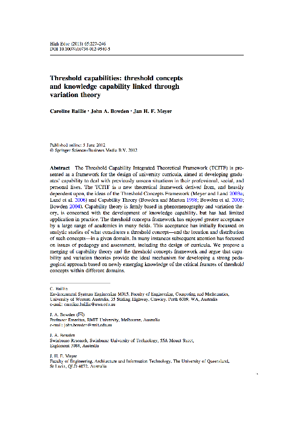 (DOC) Threshold capabilities: threshold concepts and knowledge ...