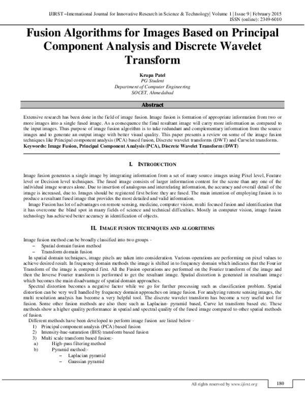 Pdf Fusion Algorithms For Images Based On Principal Component