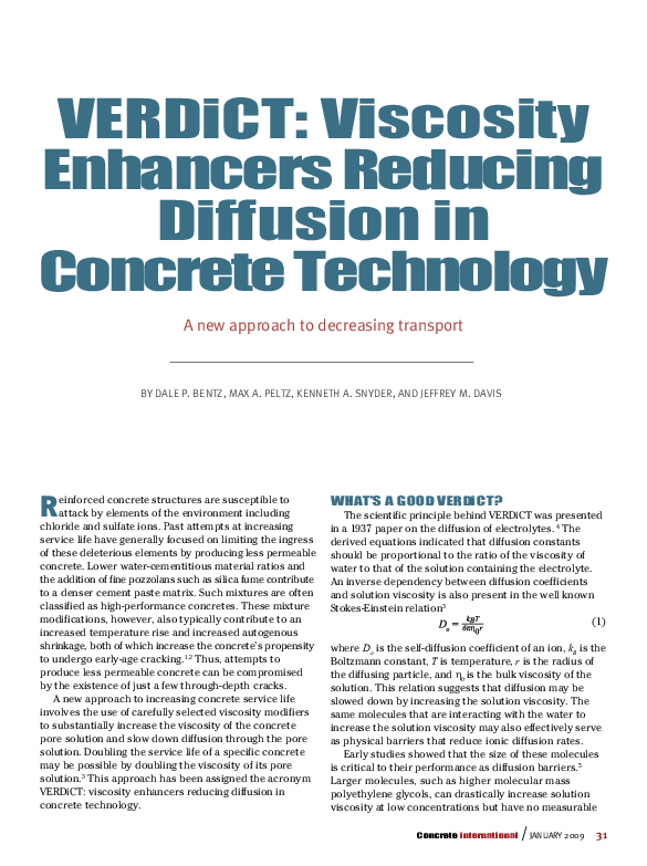 (PDF) VERDiCT: Viscosity Enhancers Reducing Diffusion in Concrete ...