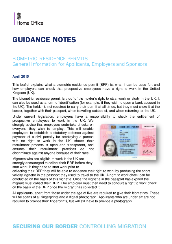 (PDF) GUIDANCE NOTES BIOMETRIC RESIDENCE PERMITS General Information ...