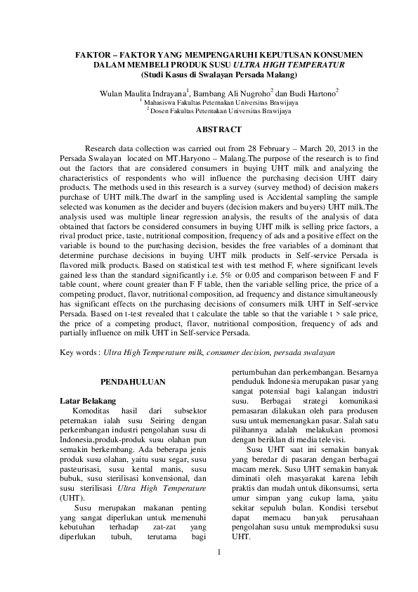 (PDF) FAKTOR – FAKTOR YANG MEMPENGARUHI KEPUTUSAN KONSUMEN DALAM MEMBELI PRODUK SUSU ULTRA HIGH ...