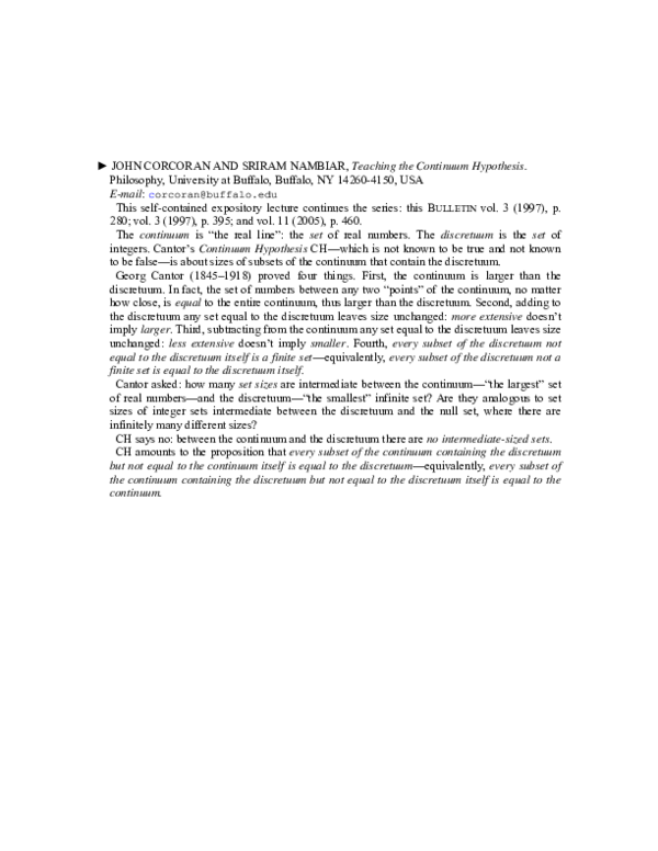 (PDF) Teaching the continuum hypothesis.