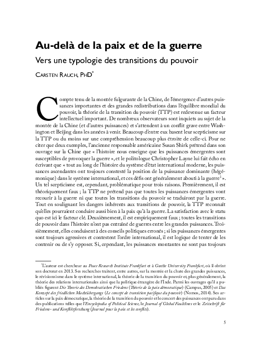 (PDF) Au-delà de la paix et de la guerre - Vers une typologie des transitions de pouvoir