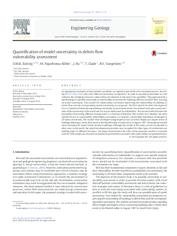 Quantification of model uncertainty in debris flow vulnerability assessment