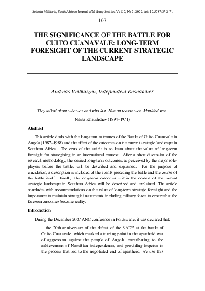 (PDF) THE SIGNIFICANCE OF THE BATTLE FOR CUITO CUANAVALE: LONG-TERM ...