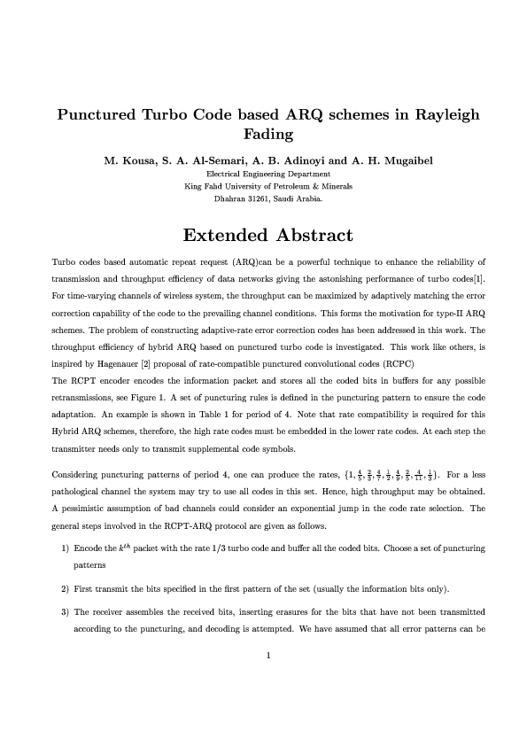 (PDF) Punctured Turbo codes Based ARQ Schemes in Rayleigh Fading