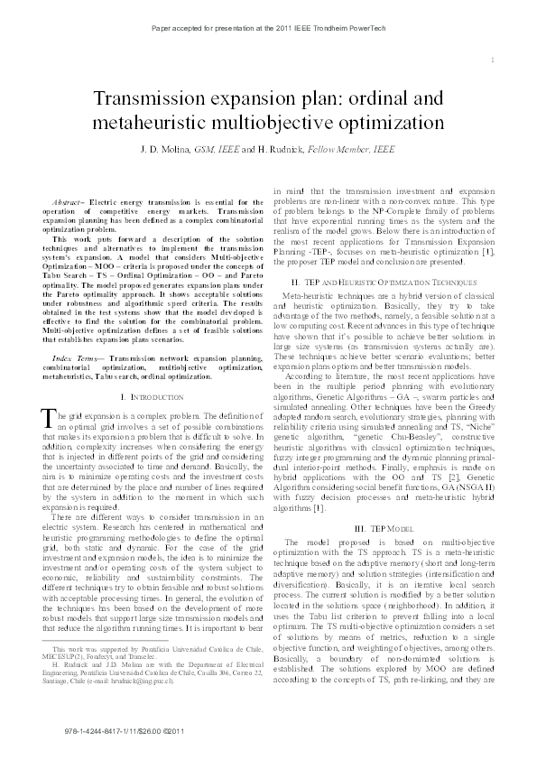 (PDF) Transmission expansion plan: Ordinal and metaheuristic multiobjective optimization