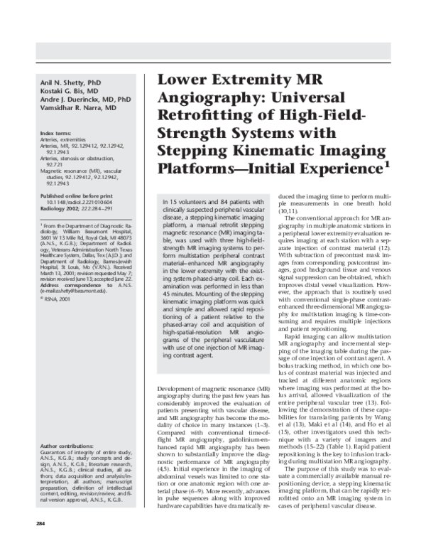(PDF) Lower Extremity MR Angiography: Universal Retrofitting of High ...