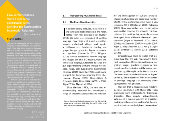 How Semiotic Modes Work Together in Multimodal Texts: Defining and ...