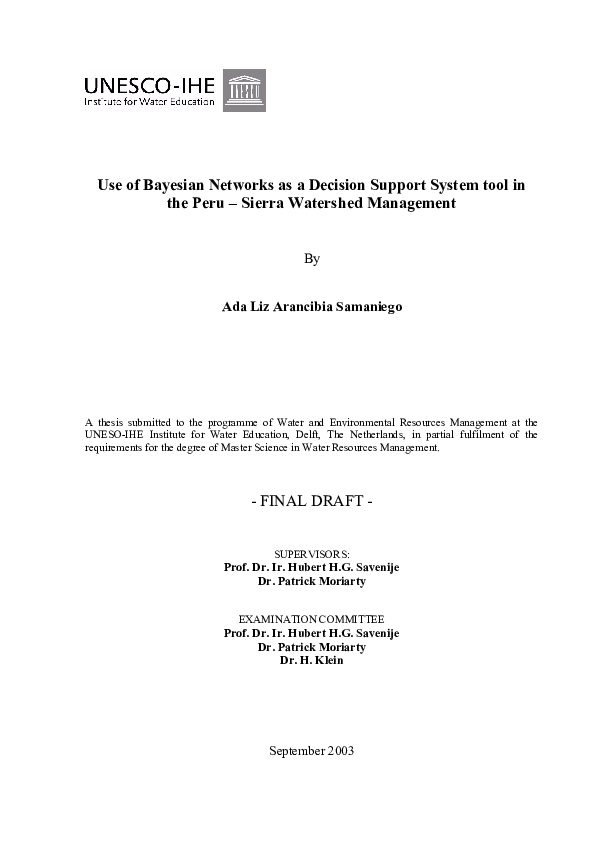 (PDF) Use of Bayesian Networks as a Decision Support System tool in the Peru - Sierra Watershed ...