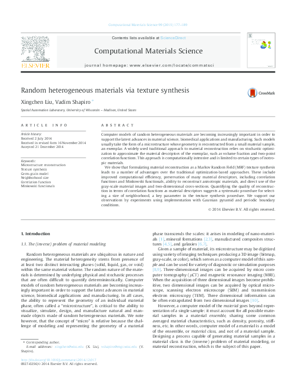 (PDF) Random heterogeneous materials via texture synthesis