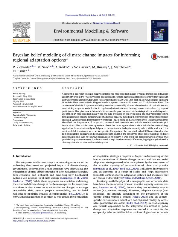 (PDF) Bayesian belief modeling of climate change impacts for informing regional adaptation options