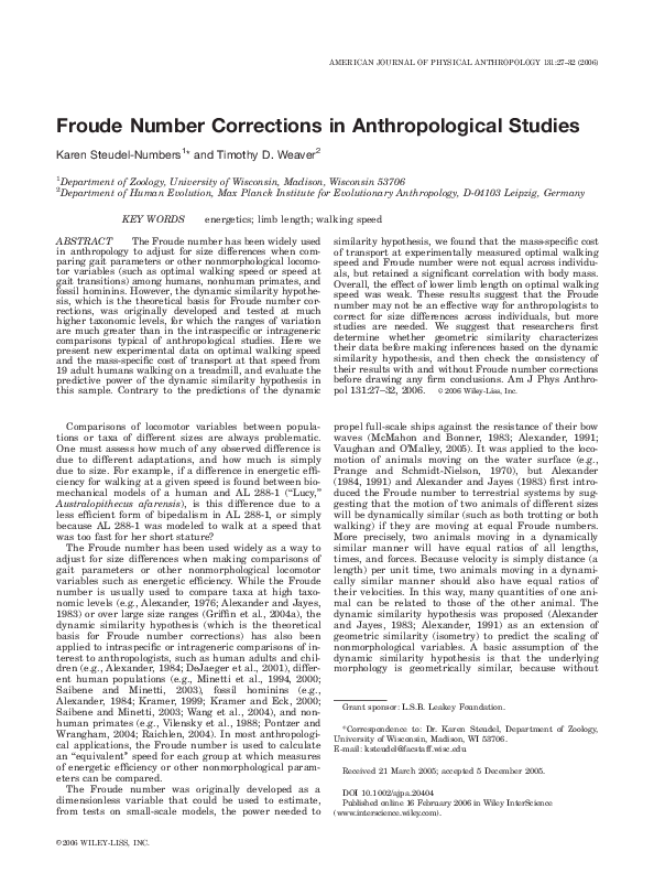 (PDF) Froude Number Corrections in Anthropological Studies