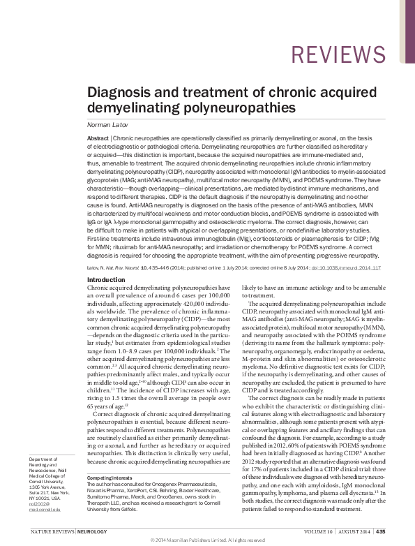 (PDF) Diagnosis and treatment of chronic acquired demyelinating polyneuropathies