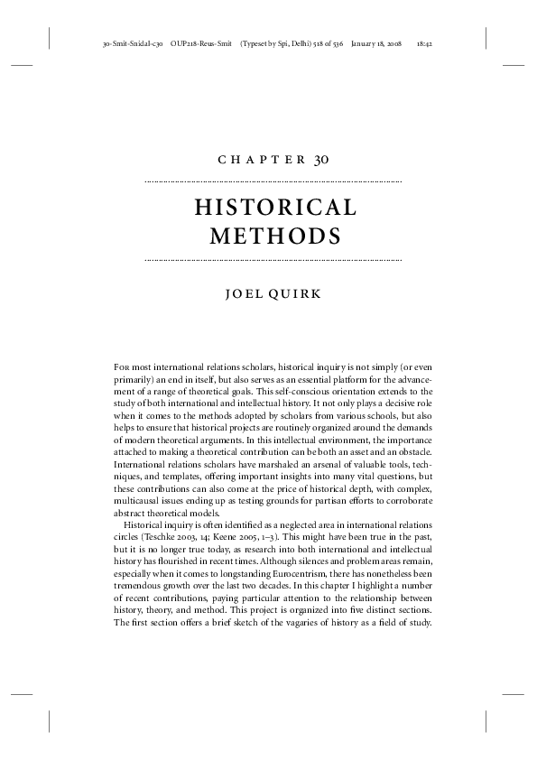 (PDF) Historical Methods (Proof version, Oxford Handbook of IR, 2008)