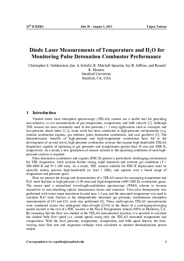 (PDF) High-Pressure TDLAS for Combustor Monitoring