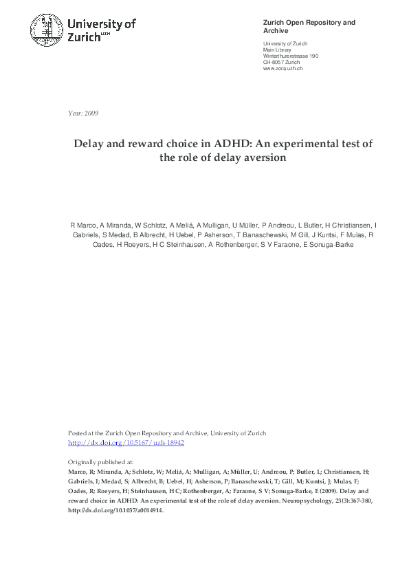 (PDF) Delay and reward choice in ADHD: an experimental test of the role ...