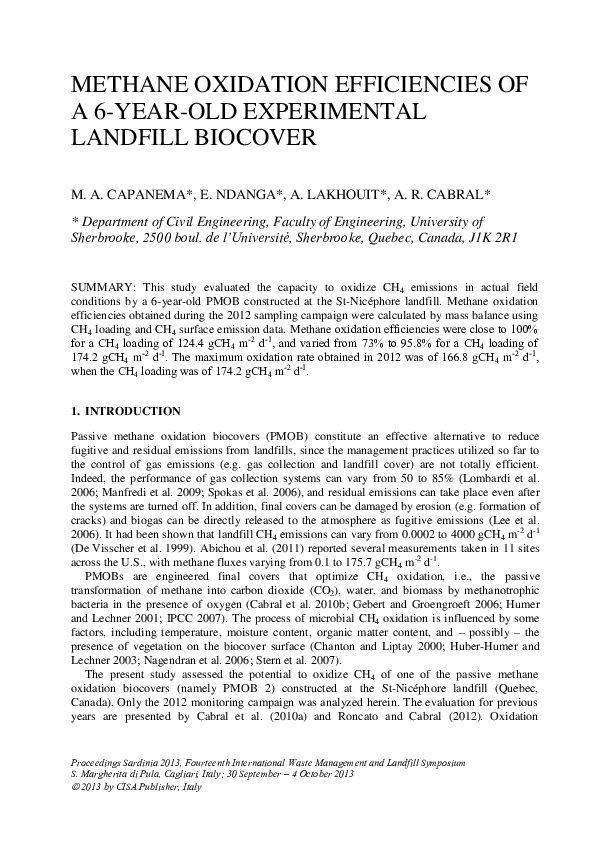(PDF) Methane oxidation efficiencies of a 6-year-old experimental ...