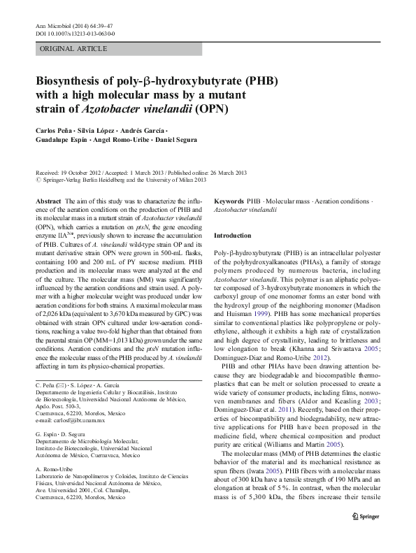 (PDF) Biosynthesis of poly-β-hydroxybutyrate (PHB) with a high ...