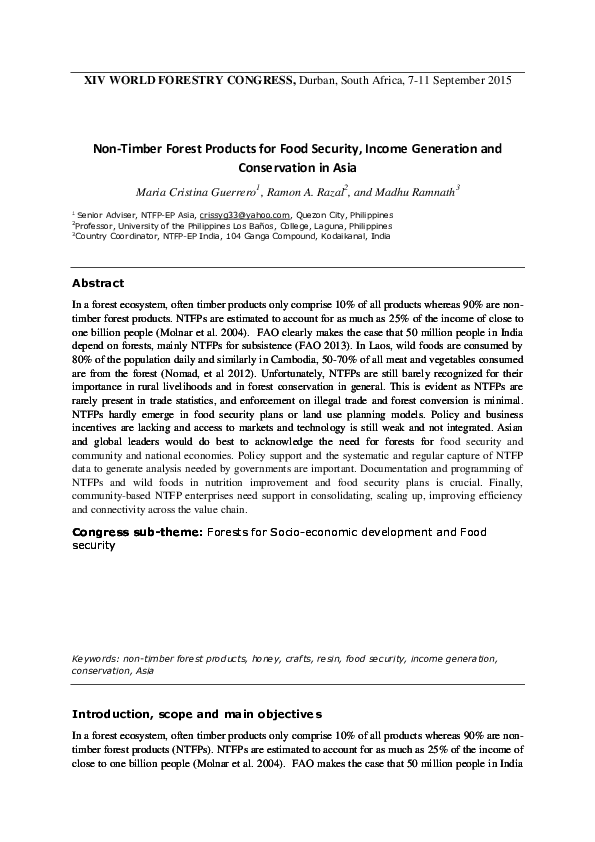 (PDF) Non-Timber Forest Products for Food Security, Income Generation ...