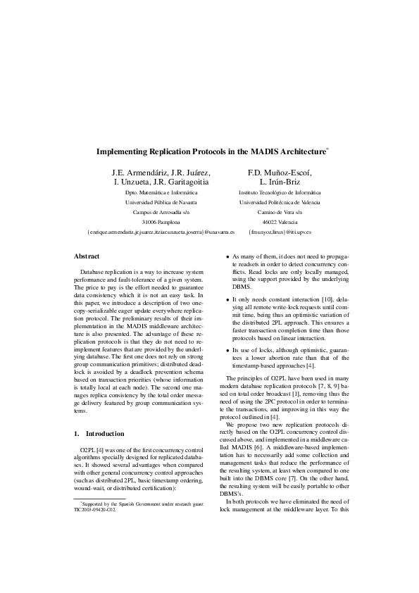 (PDF) Implementing Replication Protocols in the MADIS Architecture