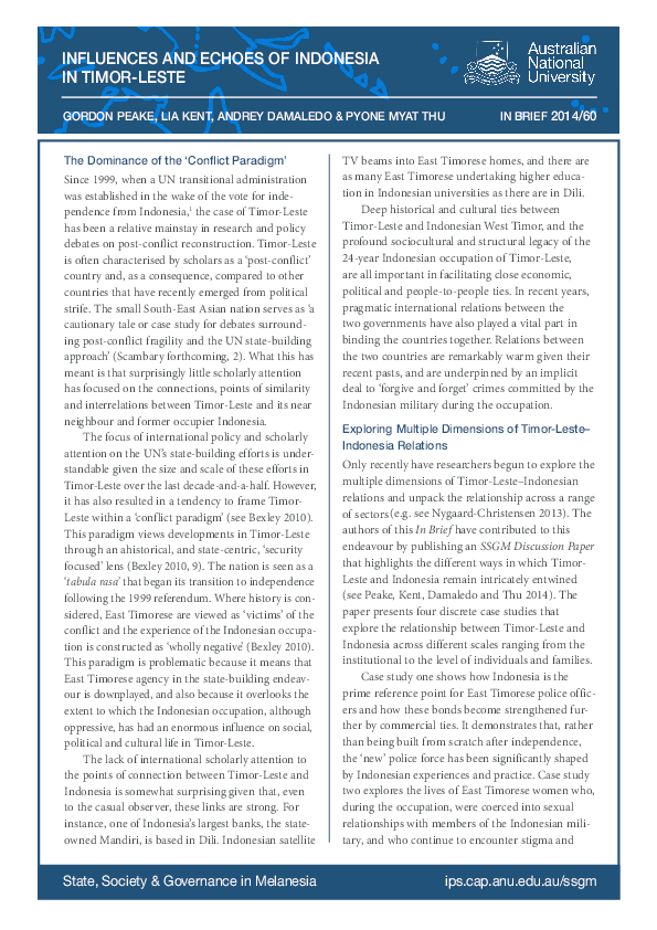 (PDF) Influences and Echoes of Indonesia in Timor-Leste | Pyone Myat ...