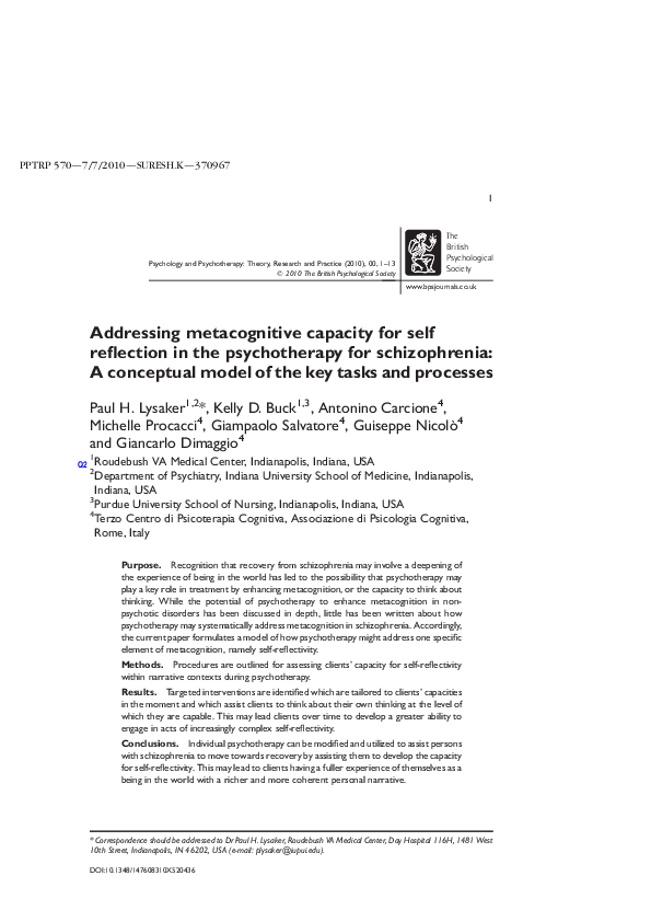 (PDF) Addressing metacognitive capacity for self reflection in the psychotherapy for ...