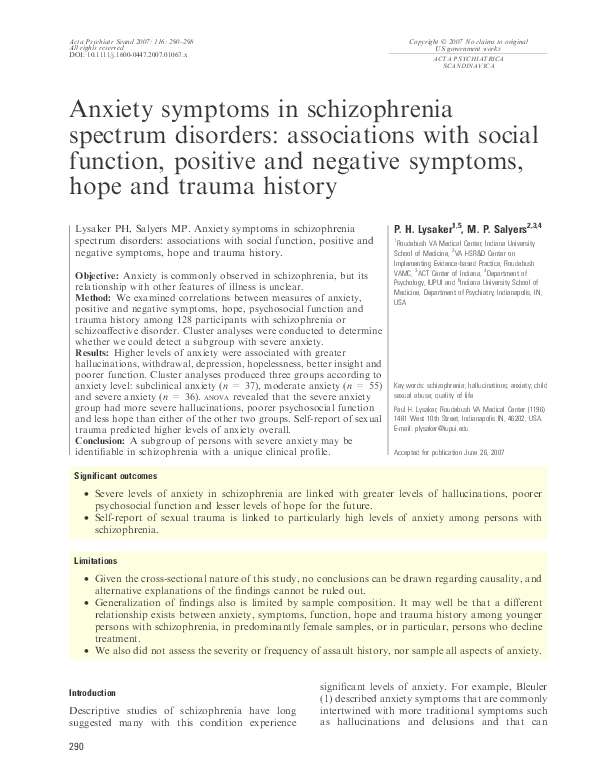 (PDF) Patterns of anxiety symptoms in schizophrenia spectrum disorders ...