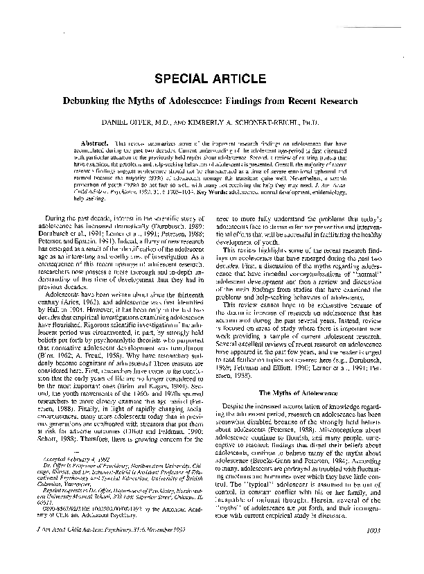 Pdf Debunking The Myths Of Adolescence Findings From Recent Research