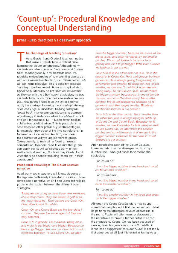 (PDF) ’Count-up’: Procedural Knowledge and Conceptual Understanding