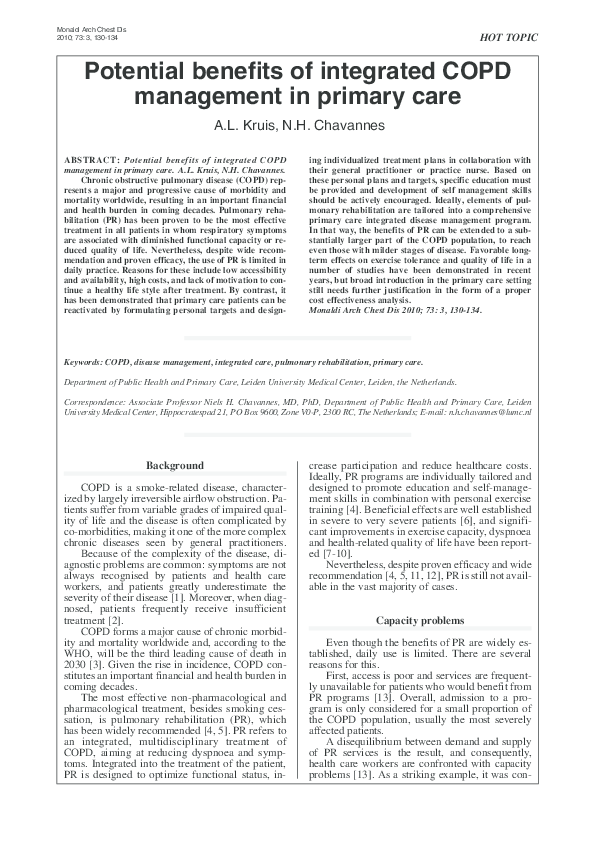 (PDF) Potential benefits of integrated COPD management in primary care