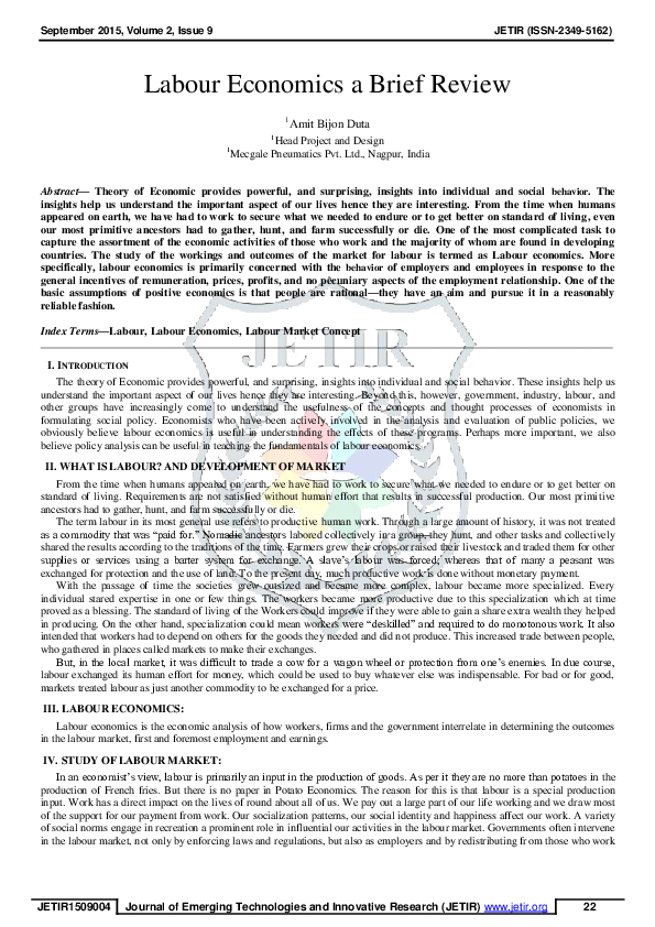 (PDF) Labour Economics a Brief Review