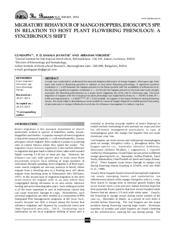(PDF) MIGRATORY BEHAVIOUR OF MANGO HOPPERS, IDIOSCOPUS SPP. IN RELATION ...