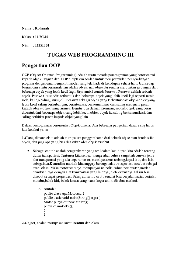 (DOC) TUGAS WEB PROGRAMMING III Pengertian OOP