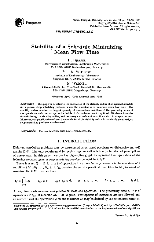 (PDF) Stability of a schedule minimizing mean flow time
