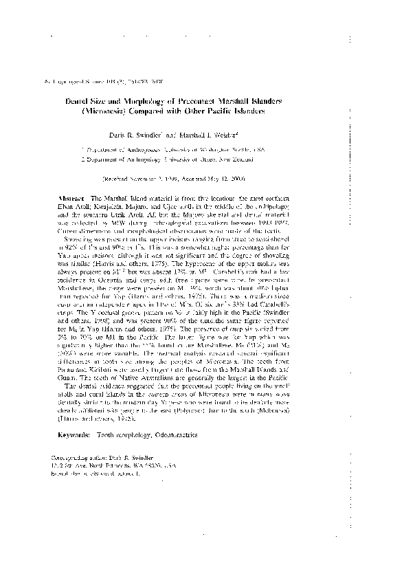 (PDF) Dental size and morphology of precontact Marshall Islanders ...