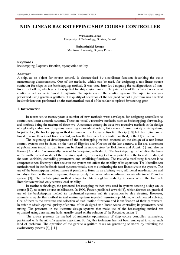 (PDF) NON-LINEAR BACKSTEPPING SHIP COURSE CONTROLLER