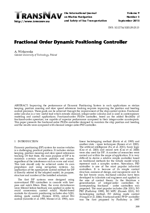 Pdf Fractional Order Controller For Ship Positioning