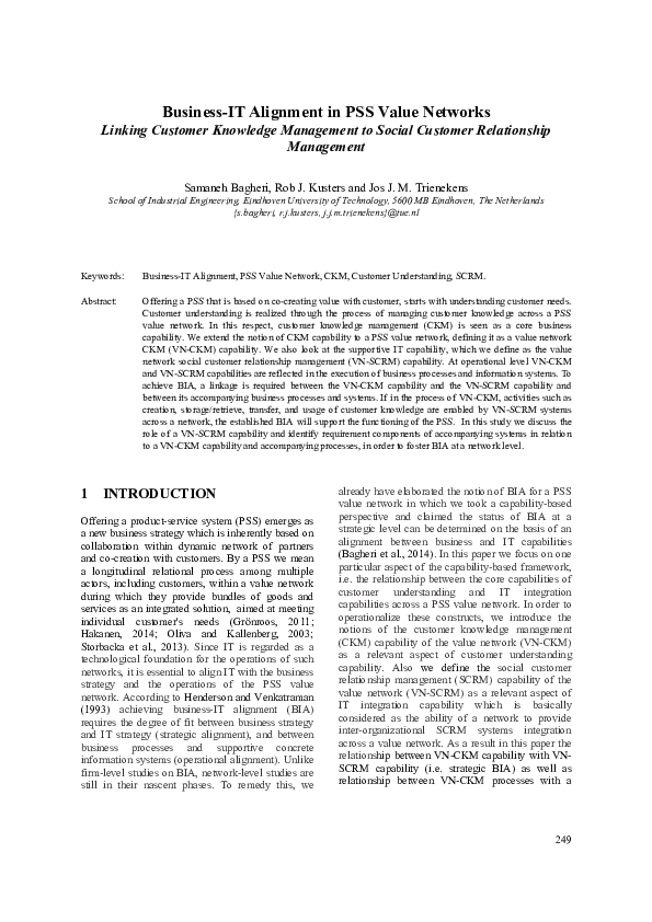 (PDF) Business-IT alignment in PSS value networks linking customer knowledge management to ...
