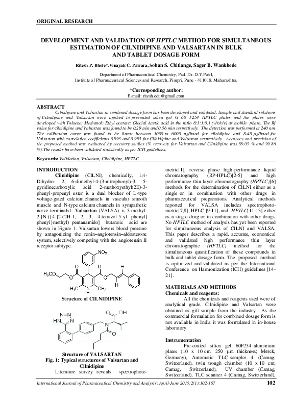 Pdf Development And Validation Of Hptlc Method For Simultaneous