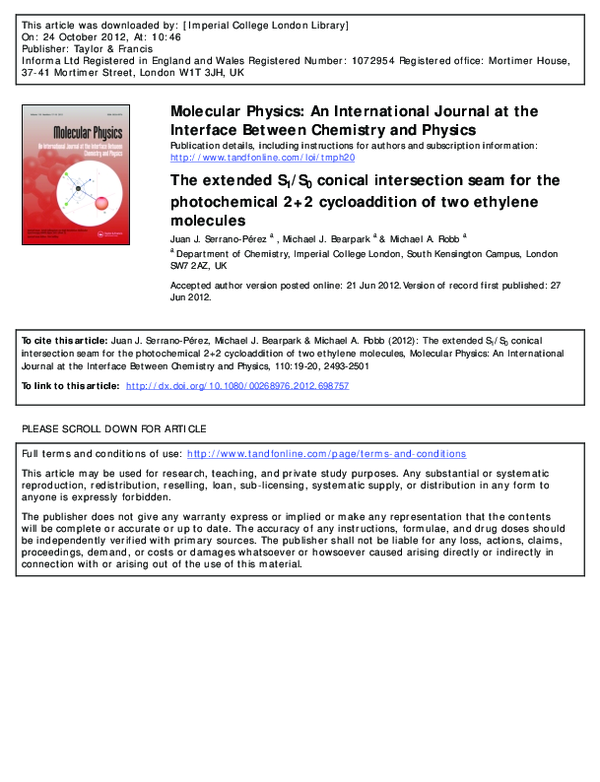 (PDF) The extended S 1 /S 0 conical intersection seam for the photochemical 2 + 2 cycloaddition ...