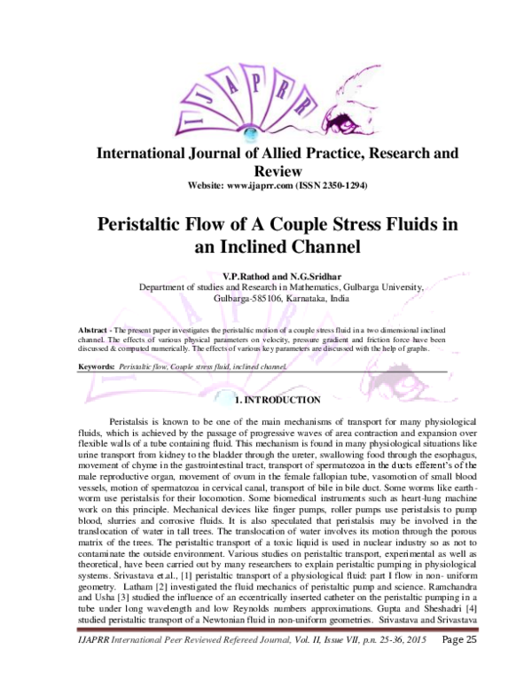 (PDF) Peristaltic Flow of A Couple Stress Fluids in an Inclined Channel